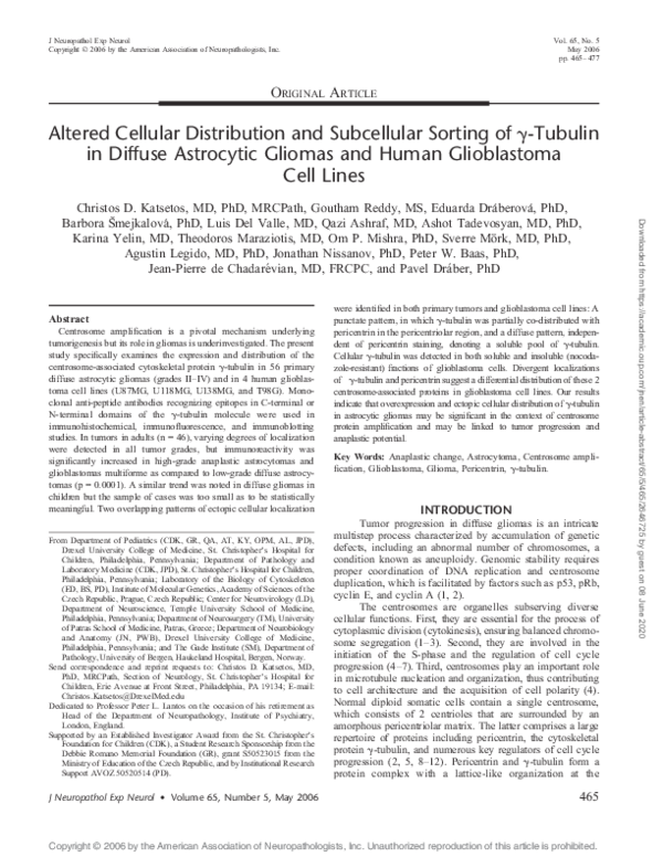 (PDF) Altered Cellular Distribution and Subcellular Sorting of [gamma]-Tubulin in Diffuse ...