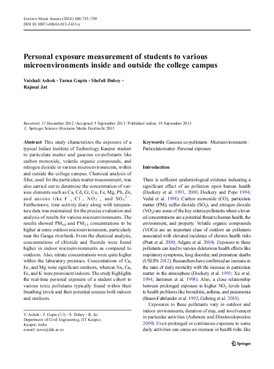 (PDF) Personal exposure measurement of students to various ...