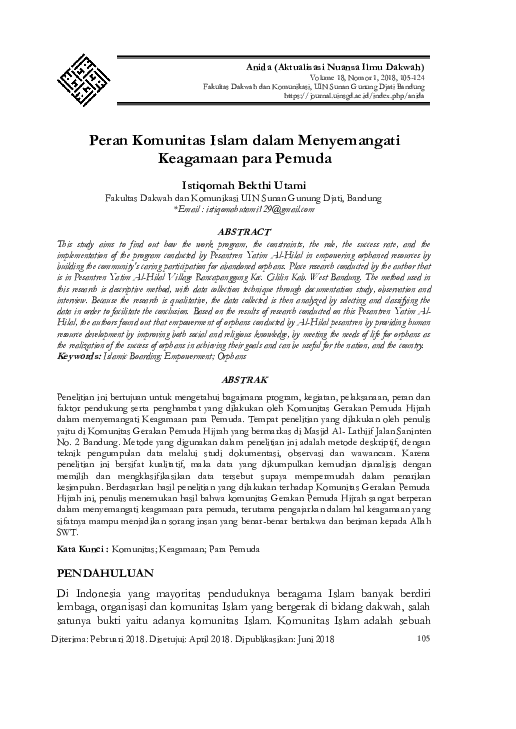 (PDF) Peran Komunitas Islam dalam Menyemangati Keagamaan para Pemuda