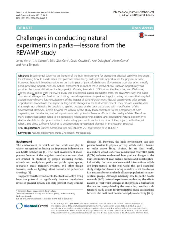 (PDF) Challenges in conducting natural experiments in parks-lessons from the REVAMP study