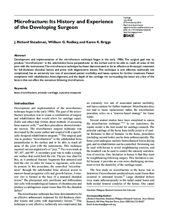 (PDF) Microfracture: Its History and Experience of the Developing Surgeon