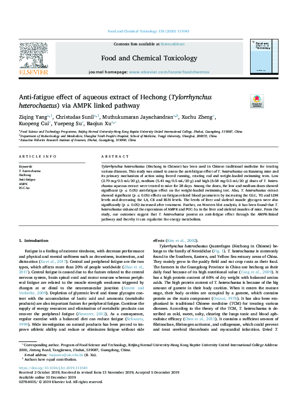 (PDF) Anti-fatigue effect of aqueous extract of Hechong (Tylorrhynchus ...