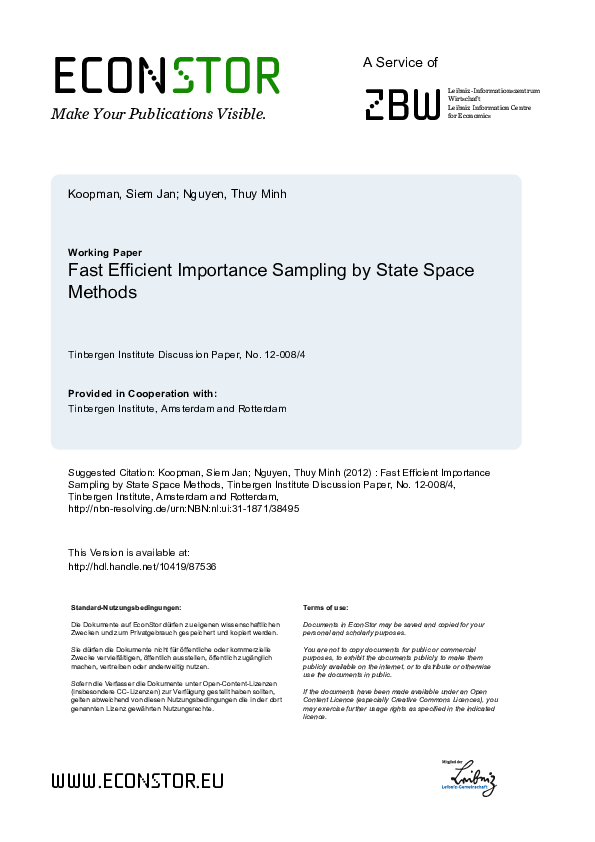 (PDF) Fast Efficient Importance Sampling by State Space Methods