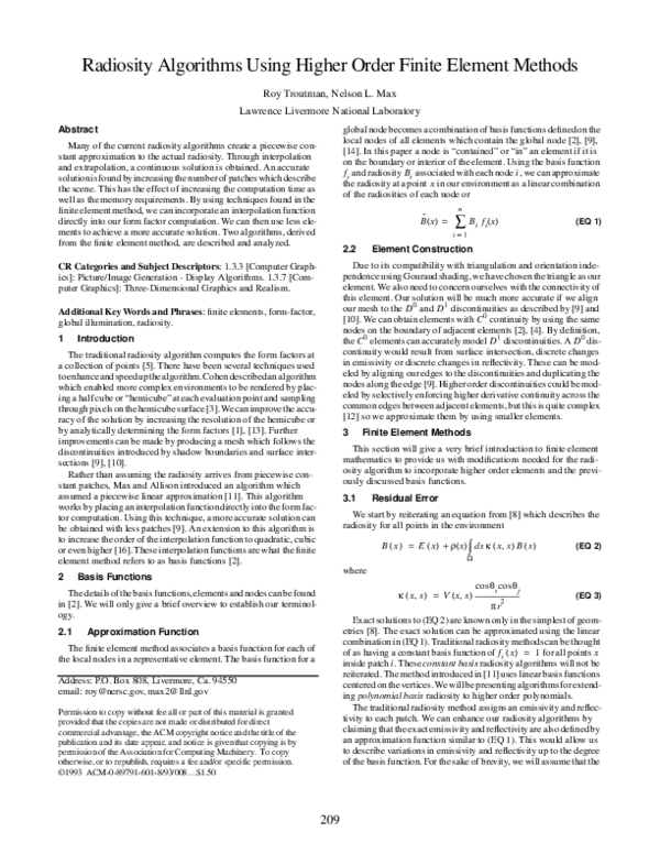 (PDF) Radiosity algorithms using higher order finite element methods