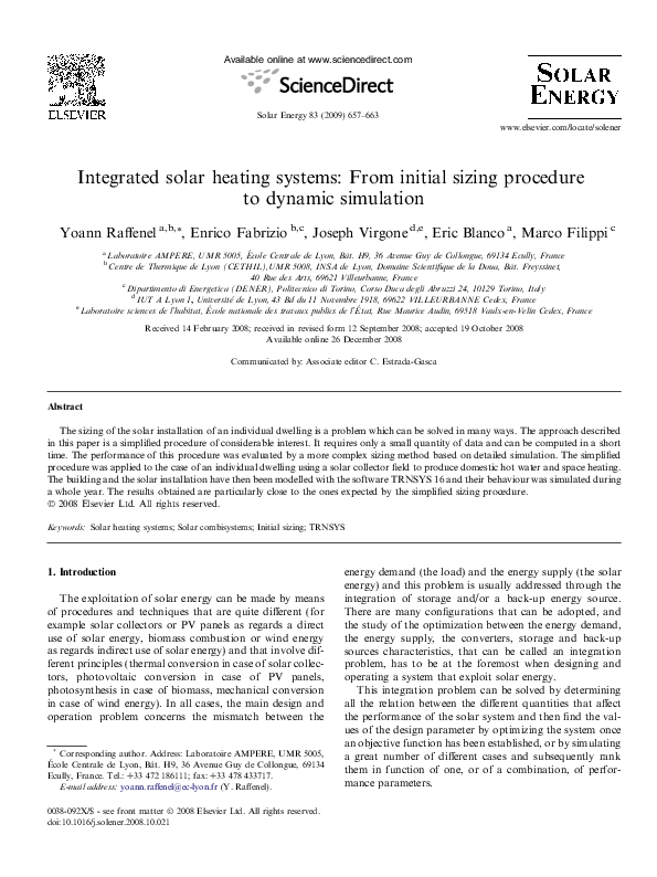 (PDF) Integrated solar heating systems: From initial sizing procedure ...