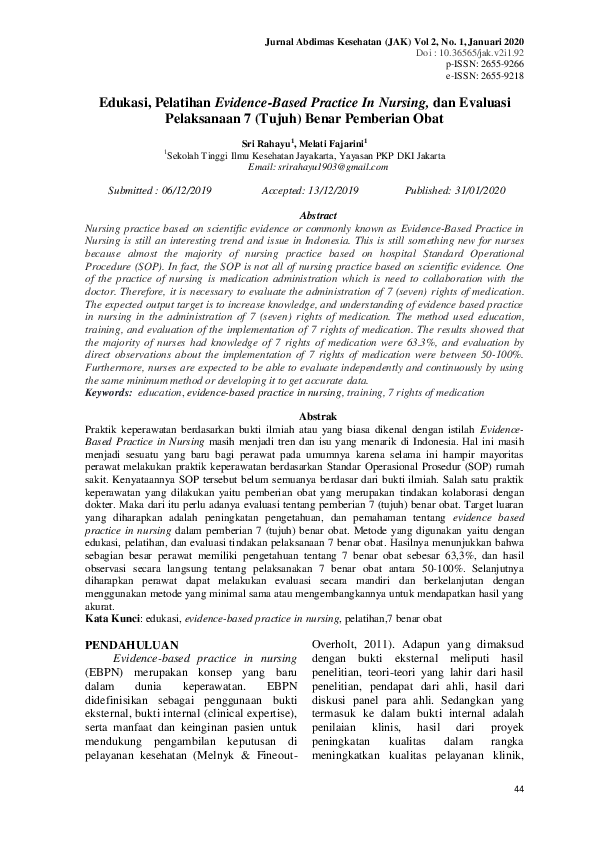 (PDF) Edukasi, Pelatihan Evidence-Based Practice In Nursing, dan ...