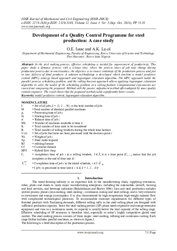 (PDF) Development of a Quality Control Programme for steel production ...