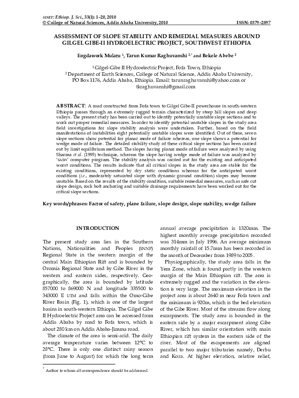 (PDF) Assessment of slope stability and remedial measures around Gilgel ...