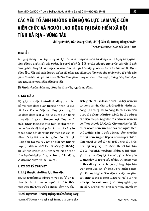 Pdf CÁc YẾu TỐ Ảnh HƯỞng ĐẾn ĐỘng LỰc LÀm ViỆc CỦa ViÊn ChỨc VÀ NgƯỜi
