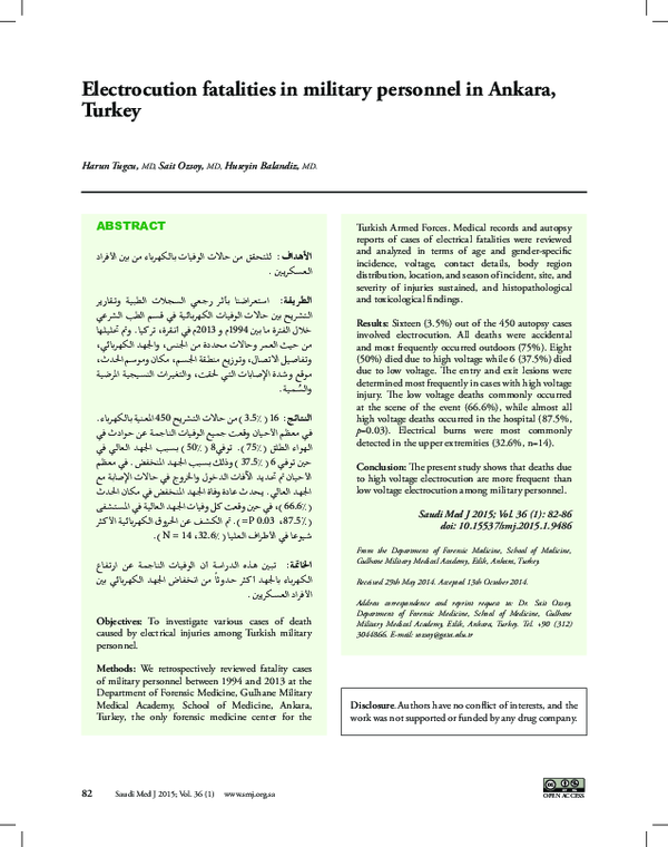 (PDF) Electrocution fatalities in military personnel in Ankara, Turkey
