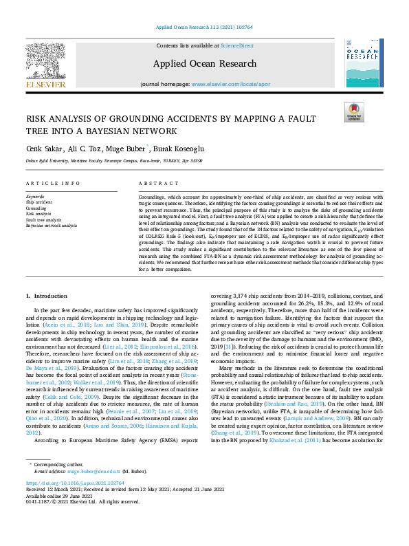 (PDF) RISK ANALYSIS OF GROUNDING ACCIDENTS BY MAPPING A FAULT TREE INTO A BAYESIAN NETWORK