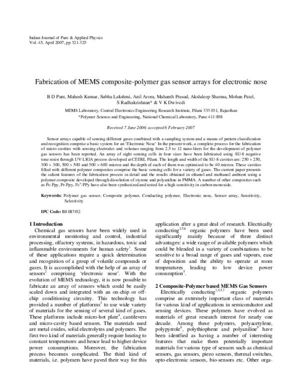 (PDF) Fabrication of MEMS composite-polymer gas sensor arrays for ...