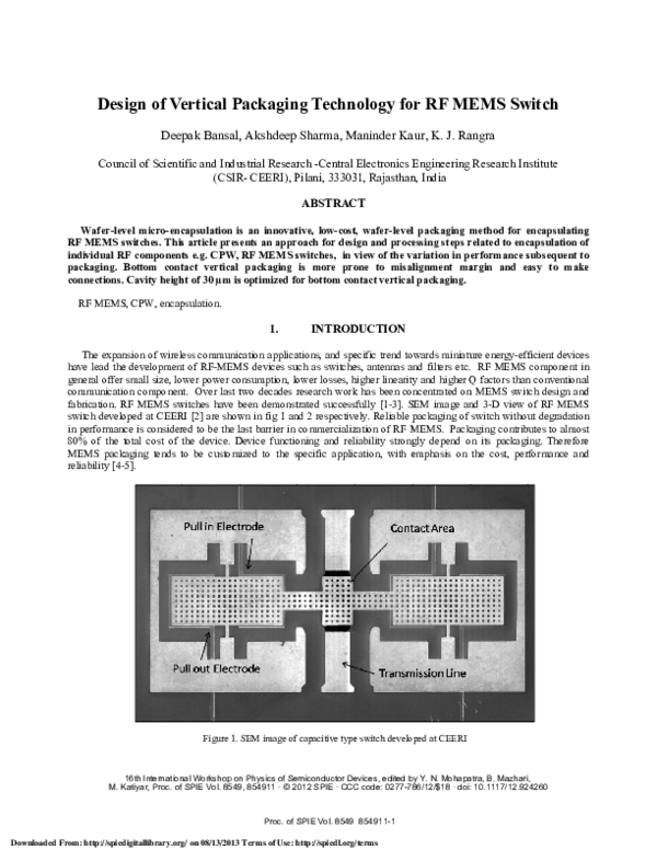(PDF) Vertical Packaging Design for RF MEMS Switches
