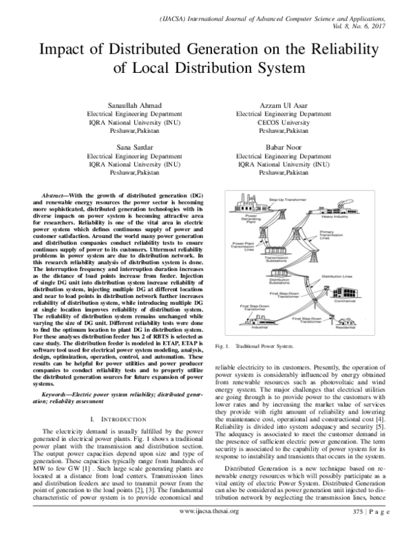 (PDF) Impact of Distributed Generation on the Reliability of Local Distribution System