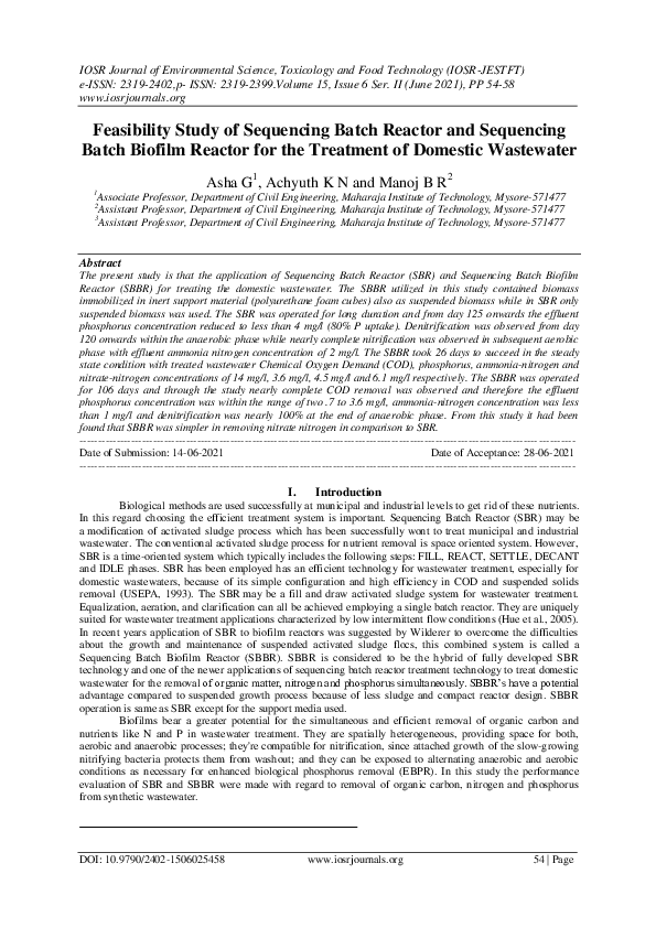 (PDF) Feasibility Study of Sequencing Batch Reactor and Sequencing ...