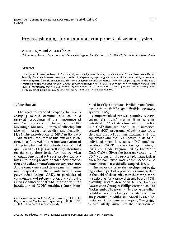 (PDF) Process planning for a modular component placement system