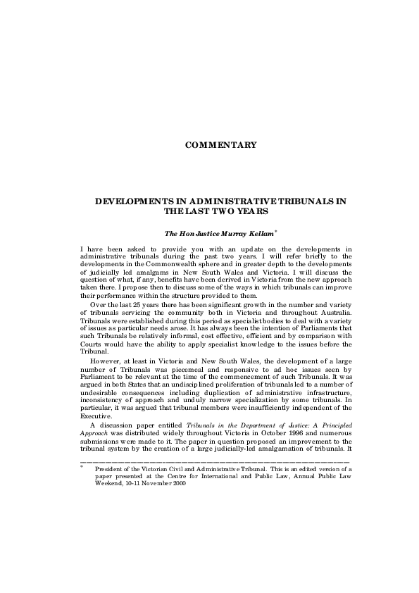 (PDF) Developments in Administrative Tribunals in the Last Two Years