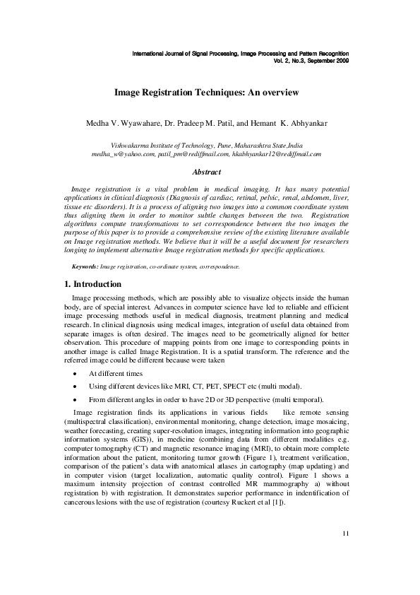 (PDF) Image Registration Techniques: An overview