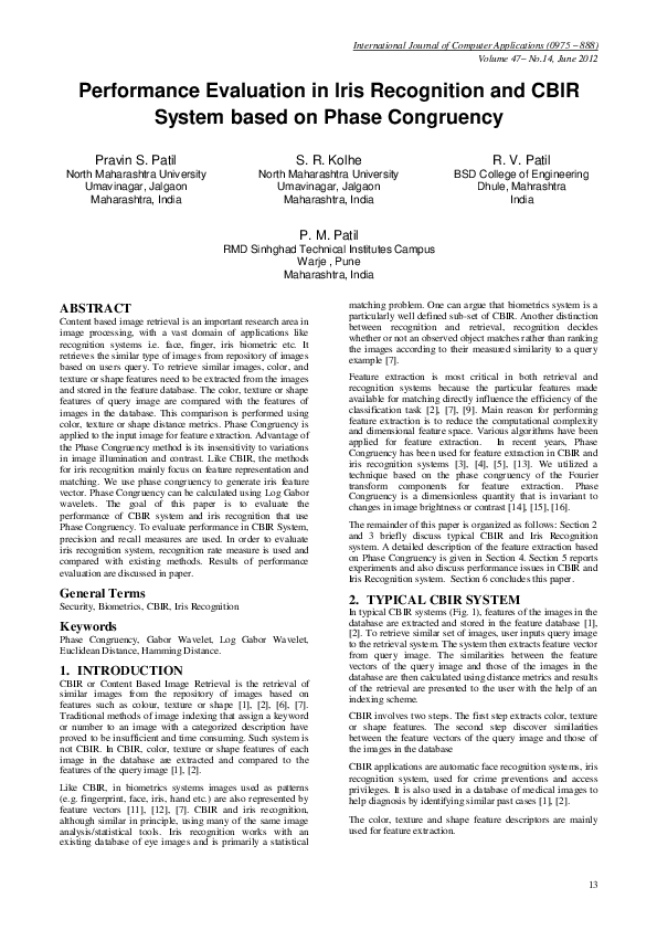 (PDF) Performance Evaluation in Iris Recognition and CBIR System based on Phase Congruency ...