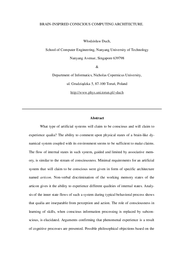(PDF) Brain-inspired conscious computing architecture