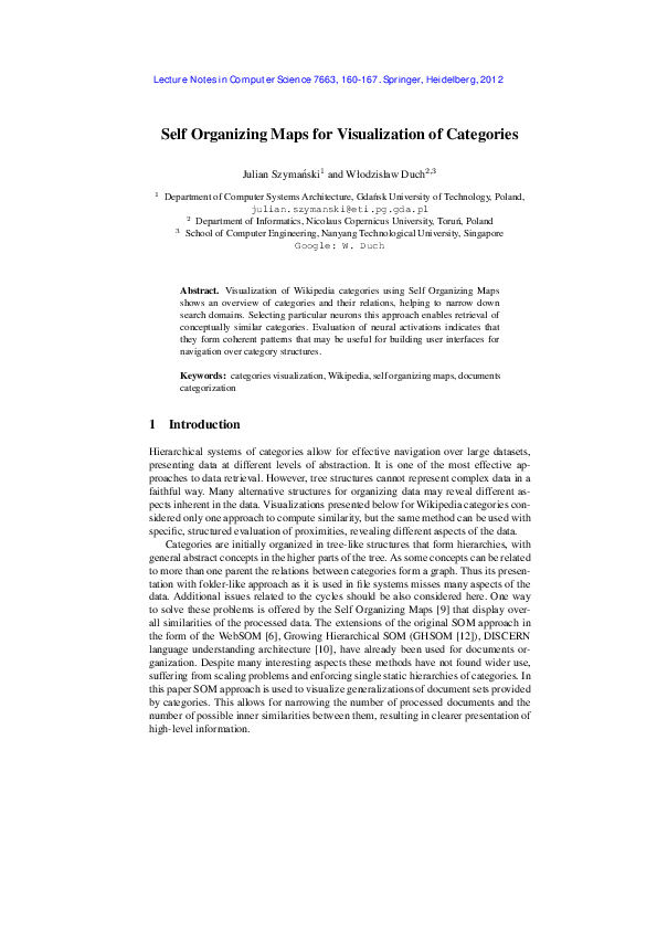 (PDF) Self Organizing Maps for Visualization of Categories | Włodzisław Duch - Academia.edu