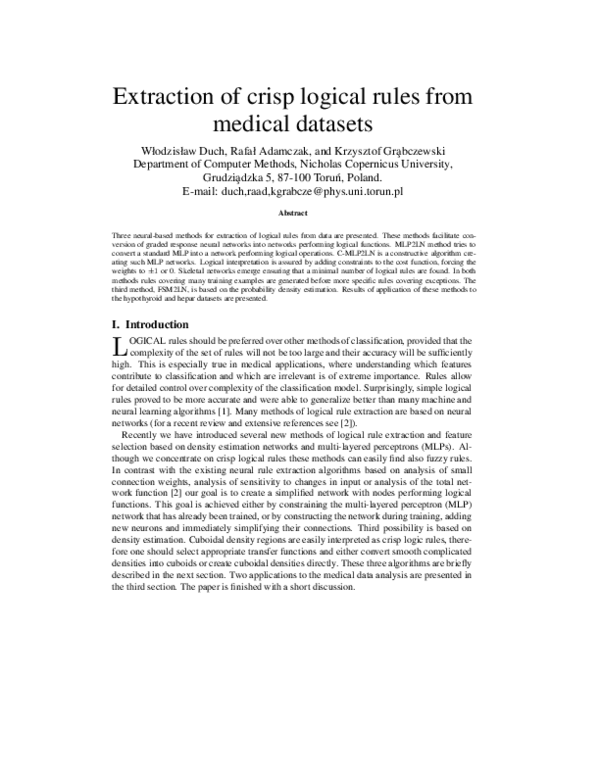 (PDF) Neural Methods for Extracting Logical Rules