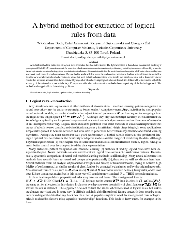 (PDF) A hybrid method for extraction of logical rules from data