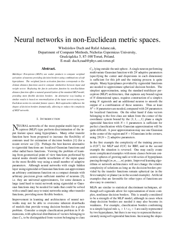 (PDF) Neural networks in non-Euclidean metric spaces
