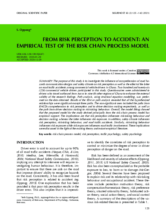 (PDF) From risk perception to accident: An empirical test of the risk ...