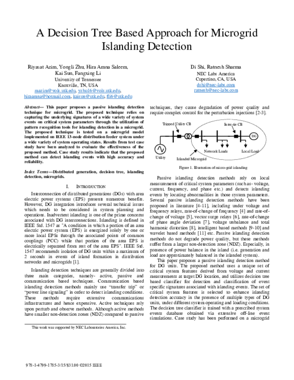 (PDF) A decision tree based approach for microgrid islanding detection