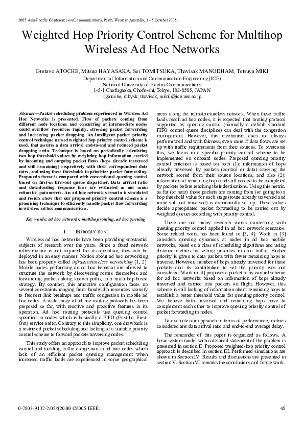 Pdf Weighted Hop Priority Control Scheme For Multihop Wireless Ad Hoc Networks