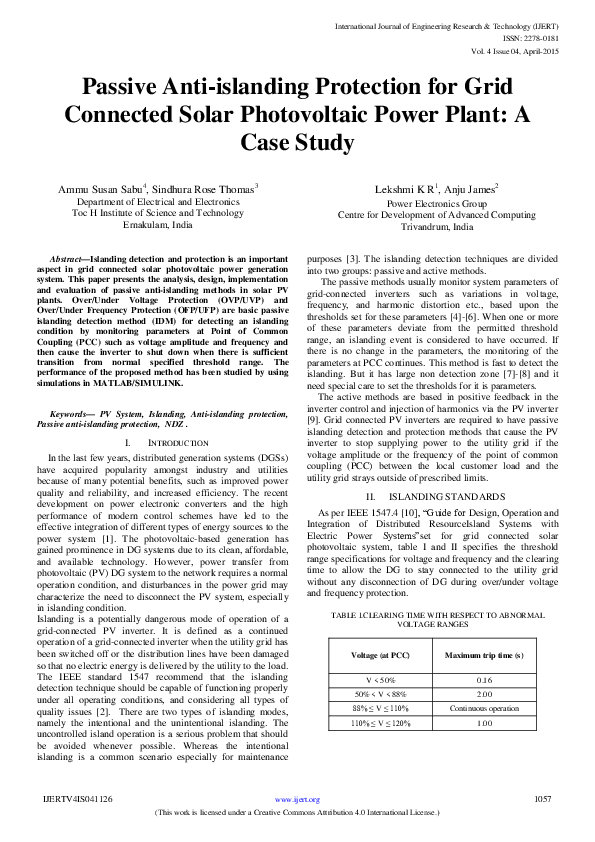 (PDF) Passive Anti-Islanding Protection for Grid Connected Solar Photovoltaic Power Plant: A ...
