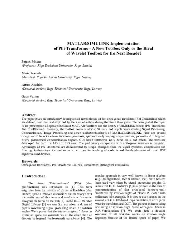 (PDF) MATLAB/SIMULINK Implementation of Phi-Transforms–A New Toolbox ...