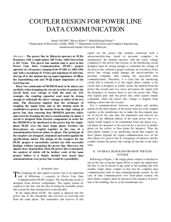 (PDF) Coupler Design for Power Line Data Communication