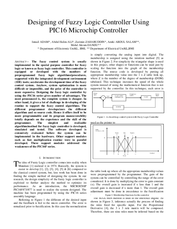 Pdf Designing Of Fuzzy Logic Controller Using Pic16 Microchip Controller