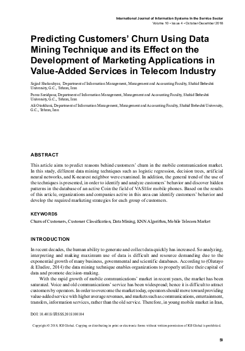 (PDF) Predicting Customers' Churn Using Data Mining Technique and its ...