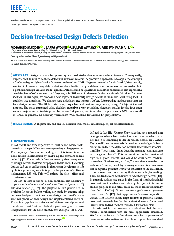 (PDF) Decision tree-based Design Defects Detection