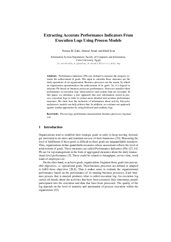 (PDF) Extracting accurate performance indicators from execution logs using process models