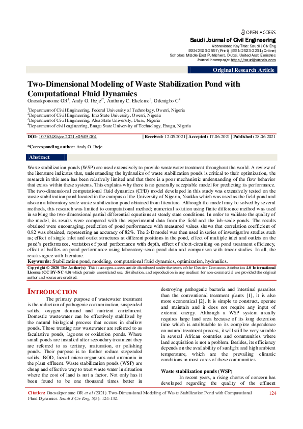 (PDF) Two-Dimensional Modeling of Waste Stabilization Pond with ...