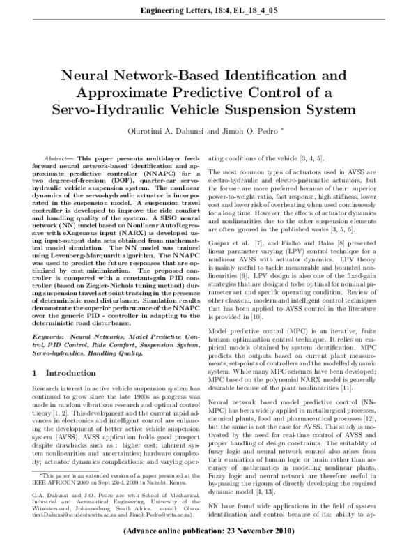 (PDF) Neural Network-Based Identification and Approximate Predictive ...