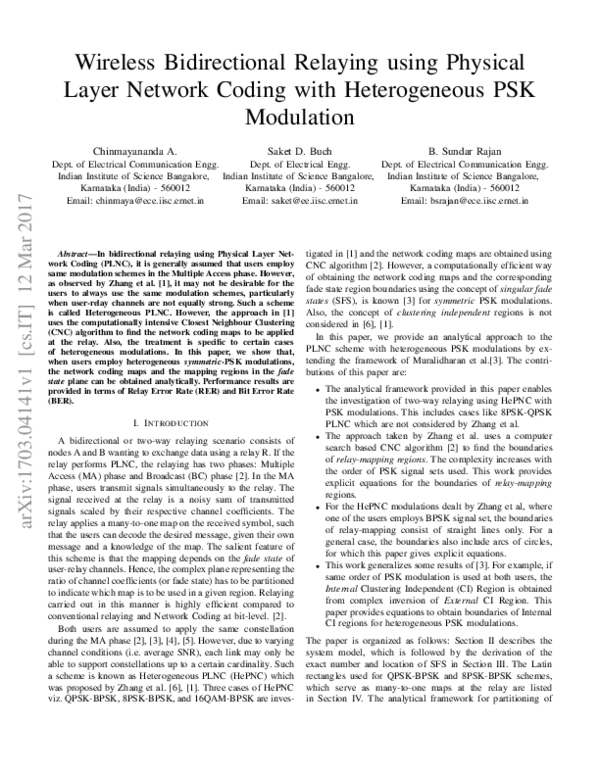 Pdf Wireless Bidirectional Relaying Using Physical Layer Network Coding With Heterogeneous Psk