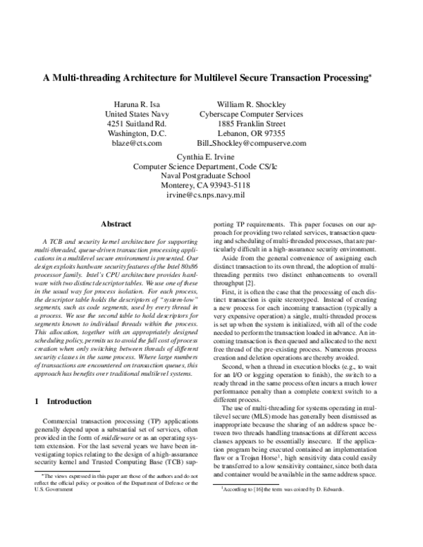 (PDF) A multi-threading architecture for multilevel secure transaction processing