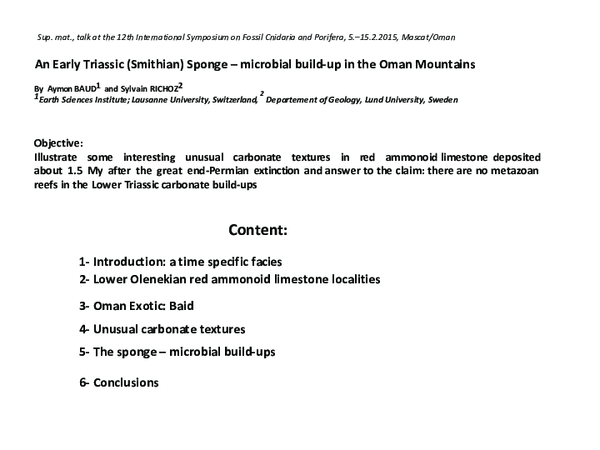(PDF) An Early Triassic (Smithian) Sponge -microbial build-up in the ...