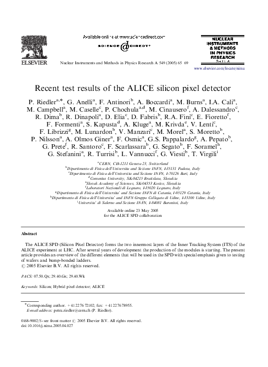 (PDF) Recent test results of the ALICE silicon pixel detector