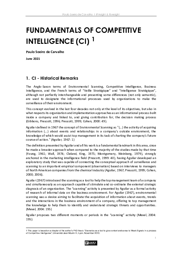 (PDF) FUNDAMENTALS OF COMPETITIVE INTELLIGENCE