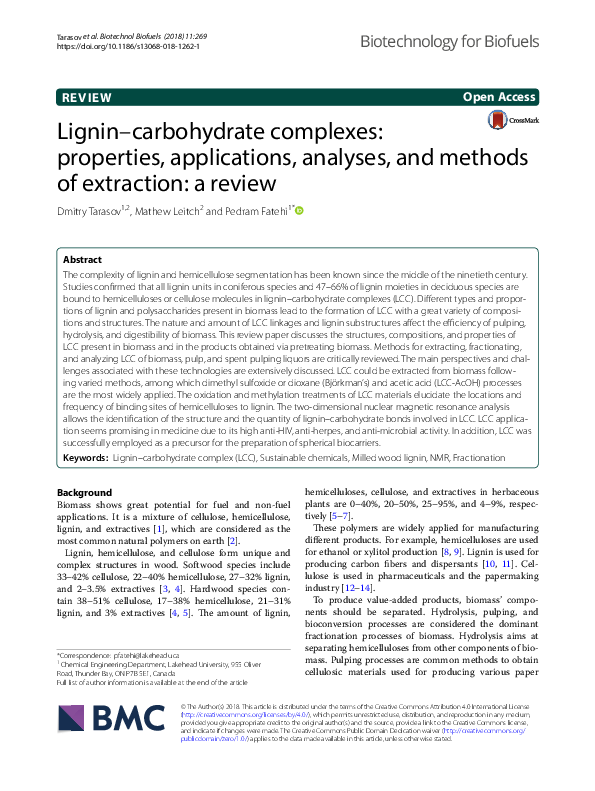 (PDF) Lignin–carbohydrate complexes: properties, applications, analyses ...