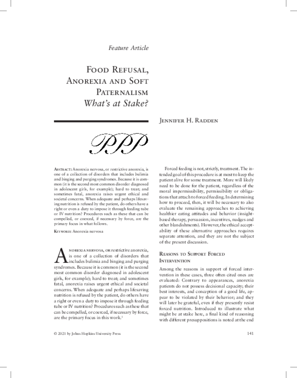 (PDF) Food Refusal, Anorexia and Soft Paternalism What's at Stake
