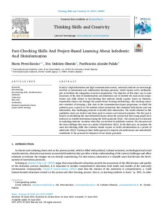 (PDF) Fact-Checking Skills And Project-Based Learning About Infodemic ...