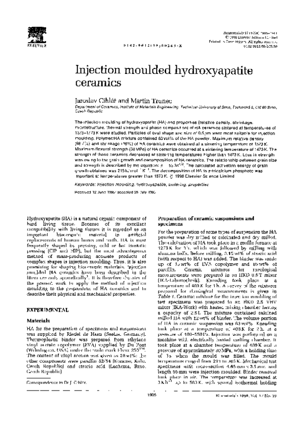 (PDF) Injection moulded hydroxyapatite ceramics