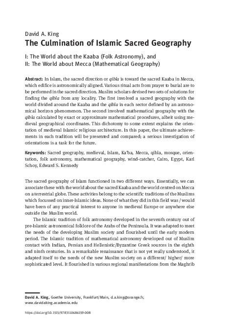(PDF) The Culmination of Islamic Sacred Geography I: The World about ...